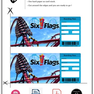 SIX FLAGS Surprise Gift Ticket. Boarding Pass. Trip Ticket. Admission ...
