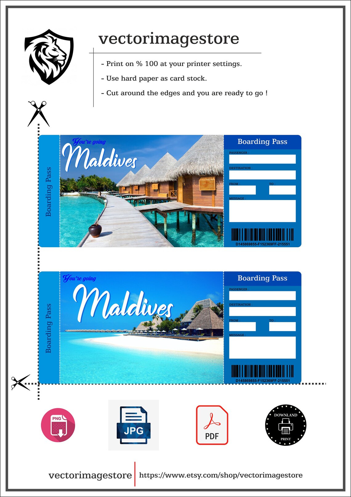 Maldives Ticket boarding Pass Template Vacation Trip - Etsy