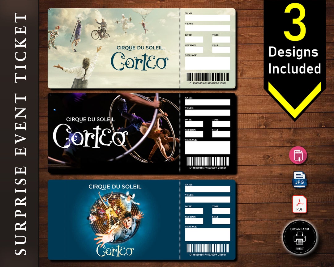 CORTEO- CIRQUE Du SOLEIL Surprise Gift Reveal Ticket. Editable Cirque ...