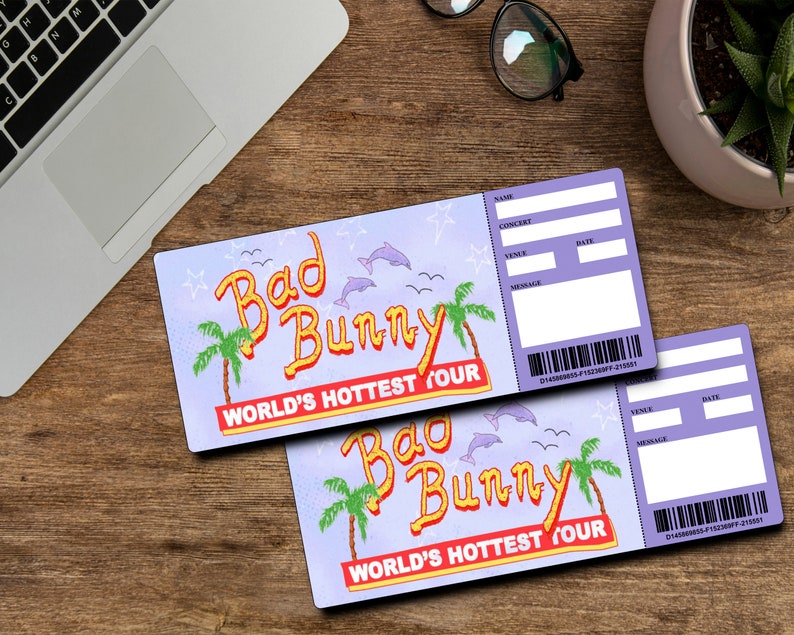 Bad Bunny Concert Ticket Template Gift Certificate Worlds - Etsy