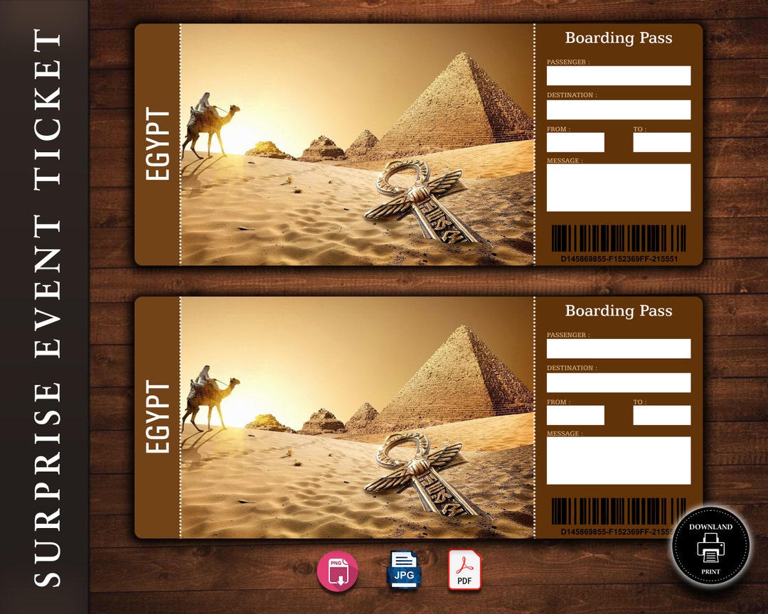 EGYPT Surprise Trip Gift Ticket. Boarding Pass. Trip Ticket. Vacation ...