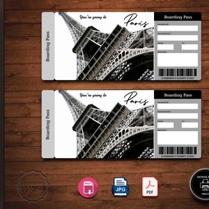 PARIS Surprise Trip Gift Ticket. Boarding Pass. Printable Ticket. Trip ...