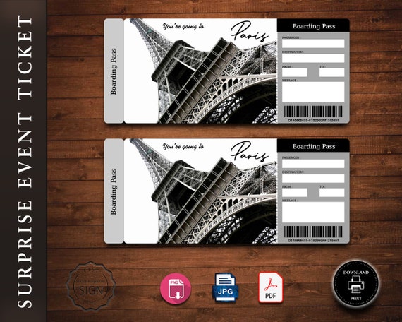 PARIS Surprise Trip Gift Ticket. Boarding Pass. Printable - Etsy