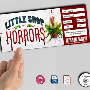 LITTLE SHOP of HORRORS Broadway Surprise Ticket. Editable Musical ...