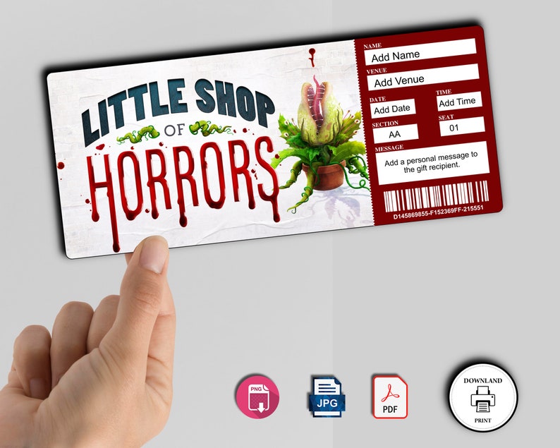 LITTLE SHOP of HORRORS Broadway Surprise Ticket. Editable Musical ...