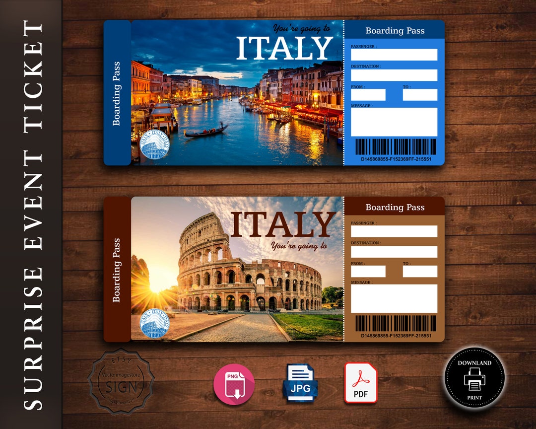 ITALY Surprise Trip Gift Ticket. Boarding Pass. Ticket. Trip Ticket ...