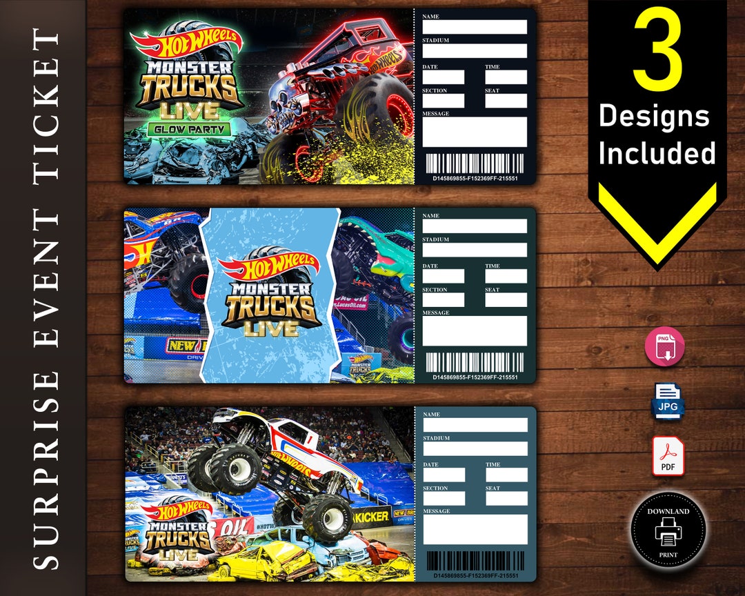 HOT WHEELS MONSTER Trucks Surprise Trip Gift Ticket. Hot Wheels Monster ...