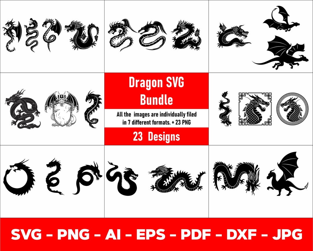 Dragon Svg Bundle, Dragon Svg, Dragon Cut File, Dragons Head, Dragon ...