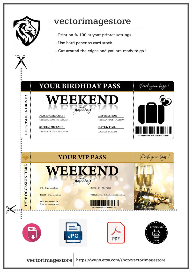 Editable Weekend Getaway Ticket Template Surprise Getaway - Etsy