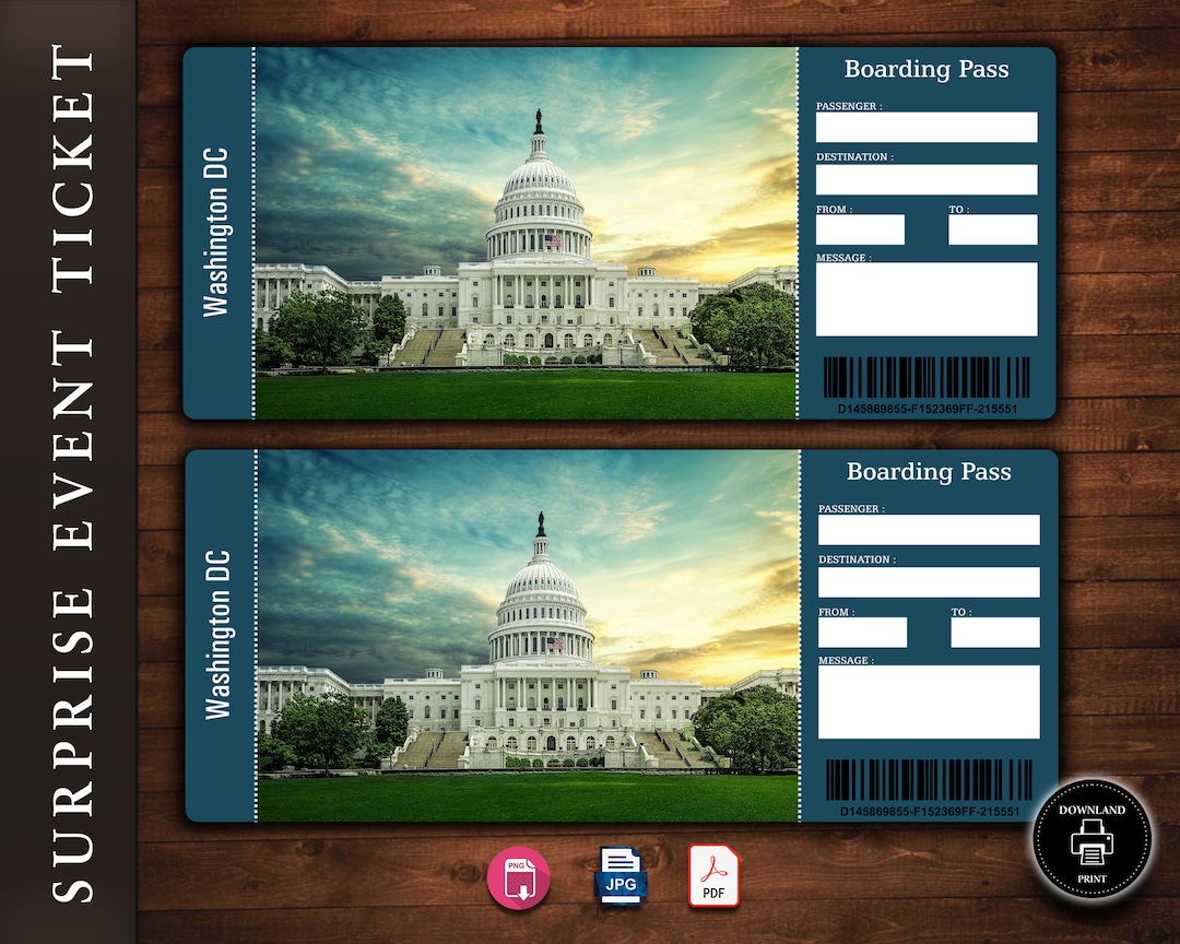 WASHINGTON DC Surprise Trip Gift Ticket. Boarding Pass. Ticket. Trip ...