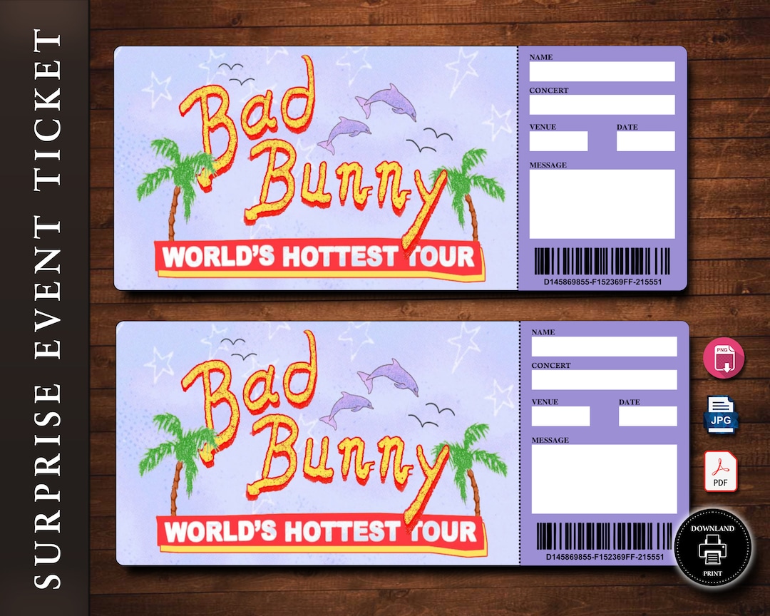 Bad Bunny Concert Ticket Template Gift Certificate - World’s Hottest ...