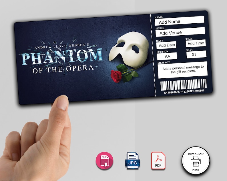 PHANTOM of the OPERA Broadway Surprise Ticket. Editable - Etsy