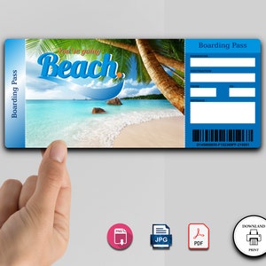 Beach Trip Ticket | Tropical Vacation Tickets Instant Download ...