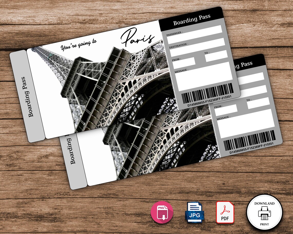PARIS Surprise Trip Gift Ticket. Boarding Pass. Printable - Etsy
