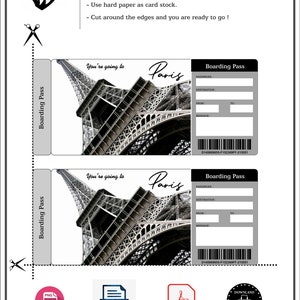 PARIS Surprise Trip Gift Ticket. Boarding Pass. Printable Ticket. Trip ...