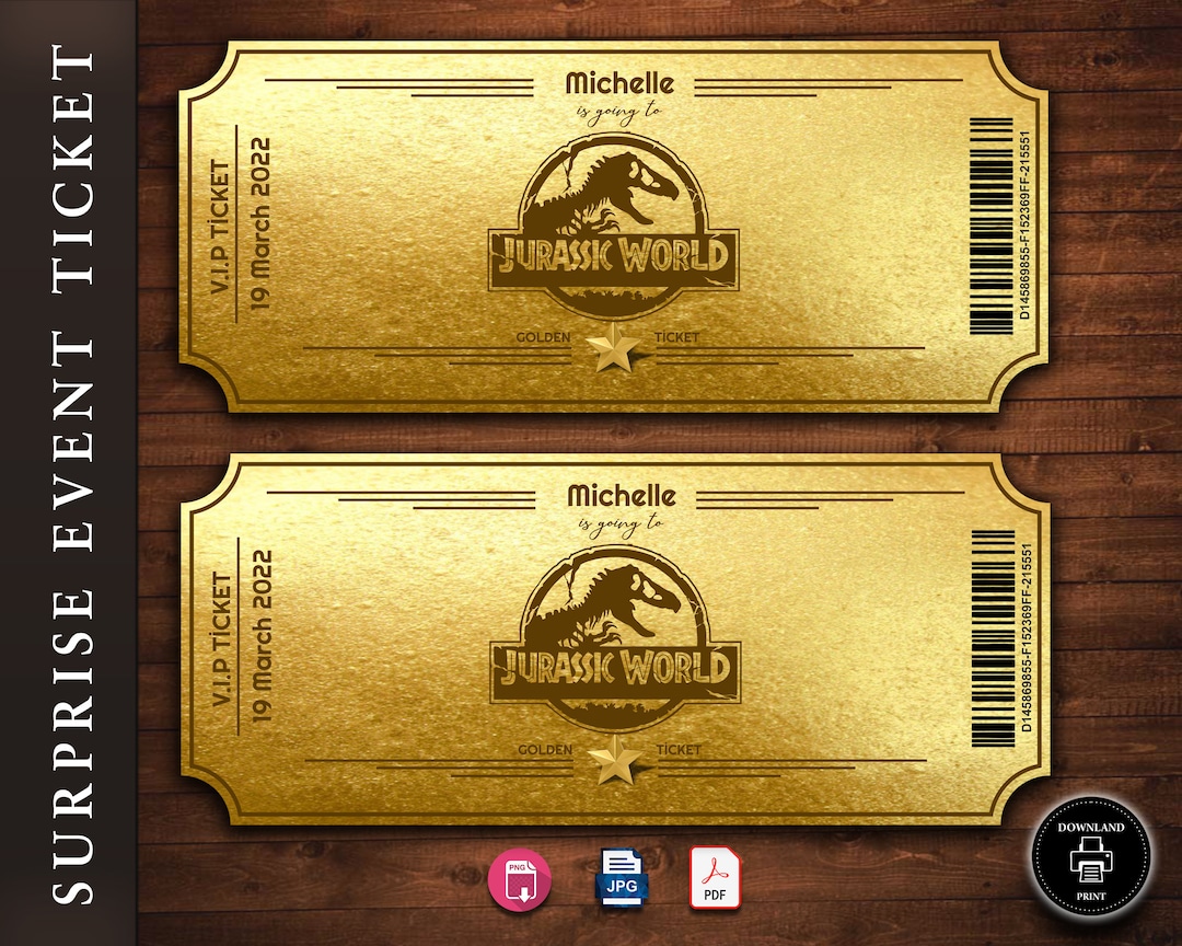 JURASSIC WORLD Surprise Universal Studios Trip Tickets. Vacation Ticket. Boarding Pass ...