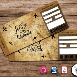 Adventure Trip Ticket, Surprise Vacation Ticket, Boarding Pass, Lets Go ...