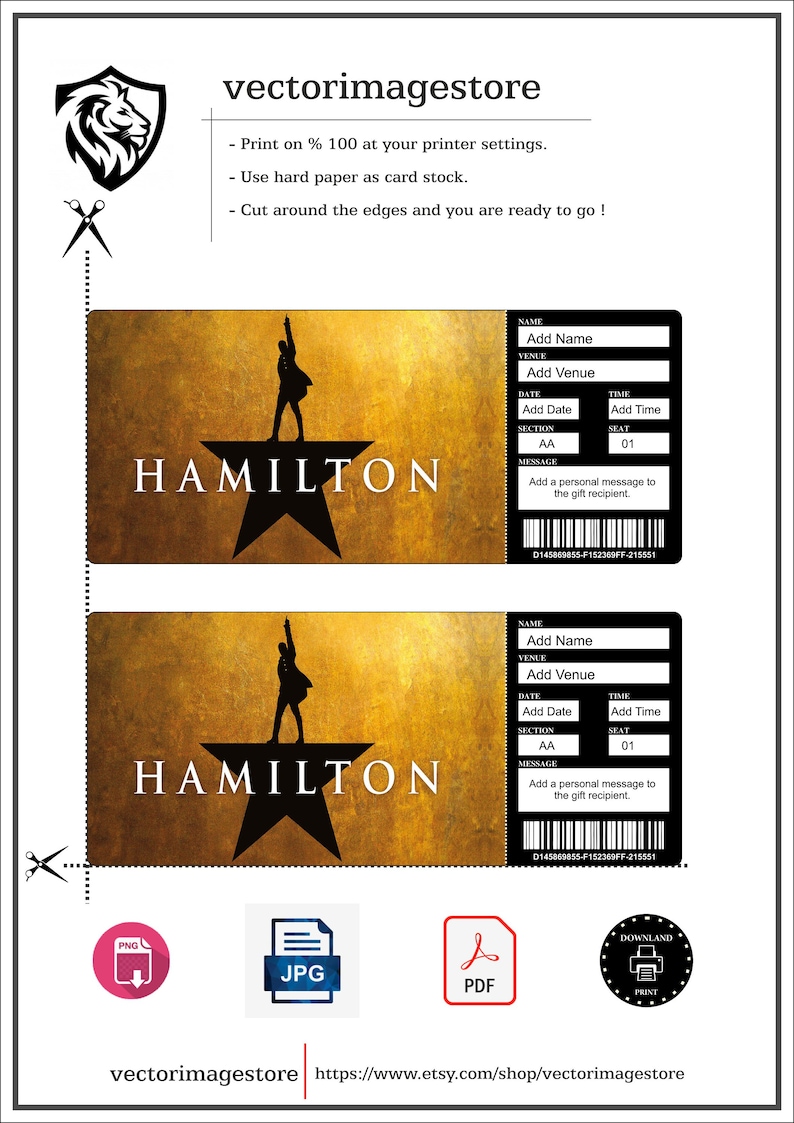 HAMILTON Broadway Gift Ticket Editable Personalised Musical - Etsy