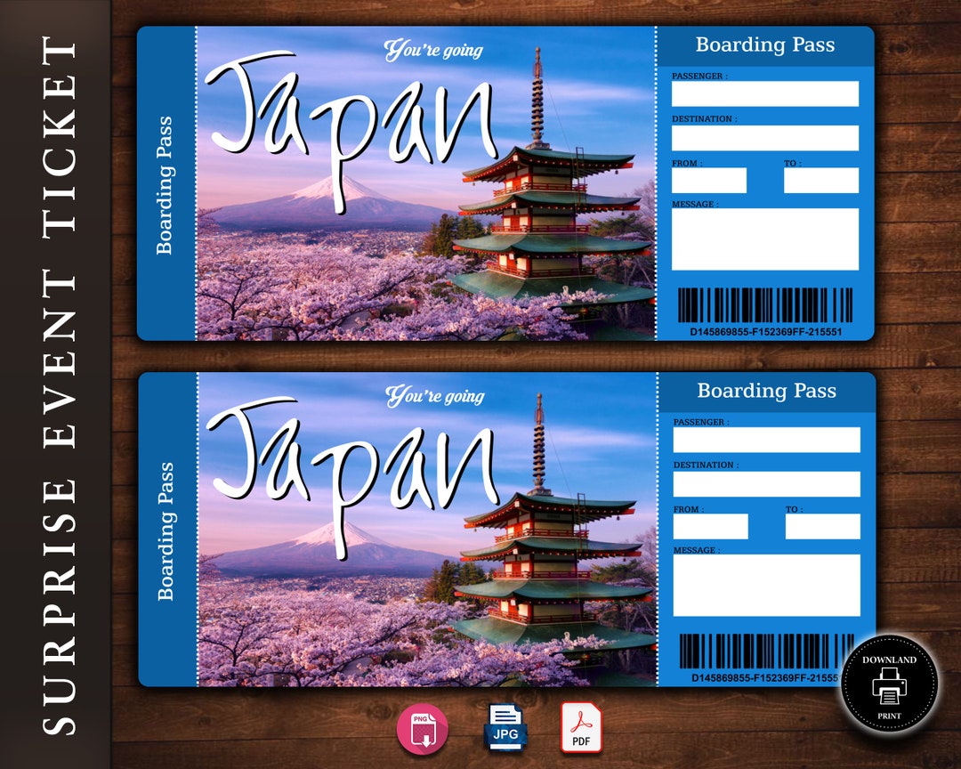 JAPAN Surprise Trip Gift Ticket. Boarding Pass. Trip Ticket. Vacation ...