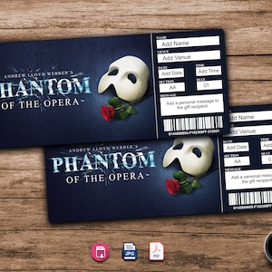 PHANTOM of the OPERA Broadway Surprise Ticket. Editable Musical Theatre ...