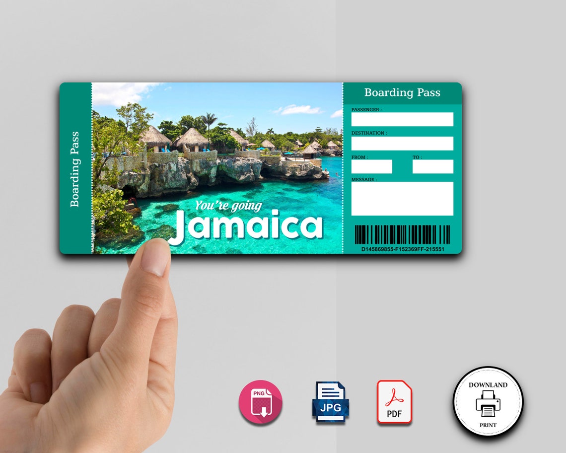 JAMAICA Surprise Trip Gift Ticket. Boarding Pass. Trip Ticket. - Etsy