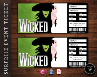 WICKED Printable Broadway Surprise Ticket. Editable Musical Theatre ...
