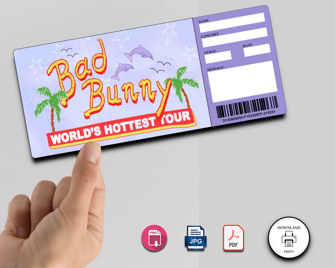 Bad Bunny Concert Ticket Template Gift Certificate Worlds - Etsy