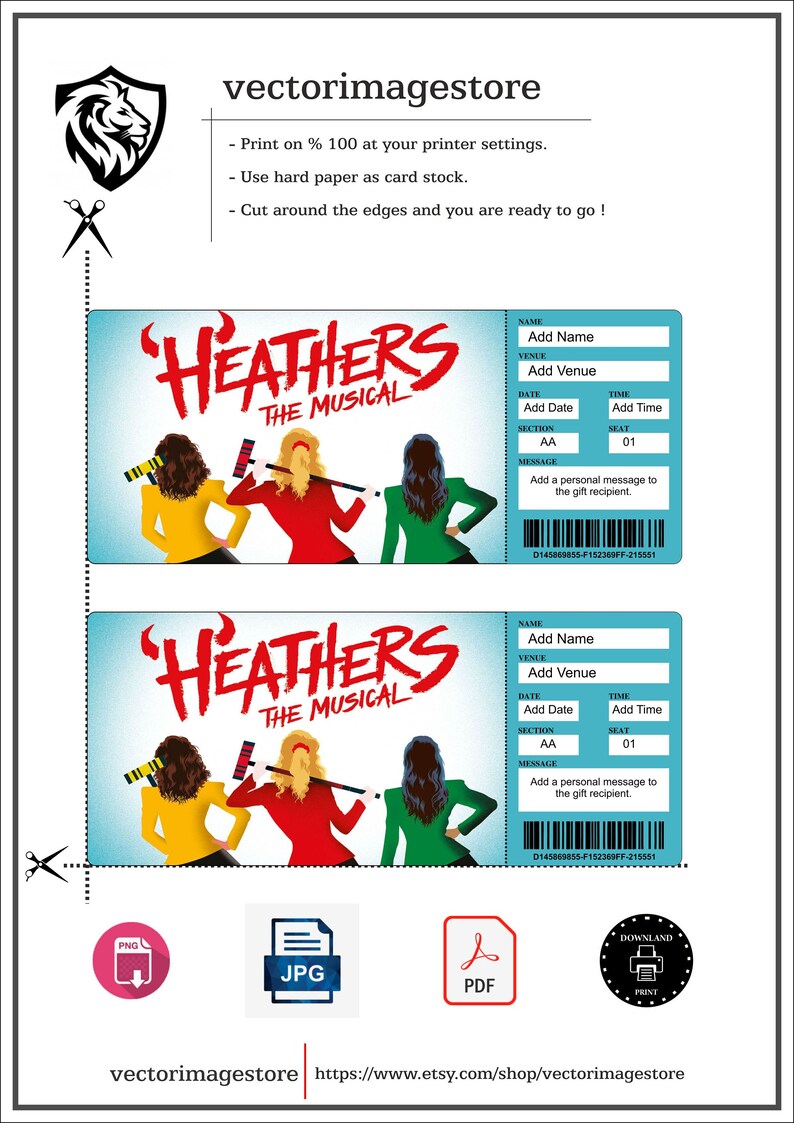 THE HEATHERS Broadway Surprise Ticket. Editable Musical - Etsy