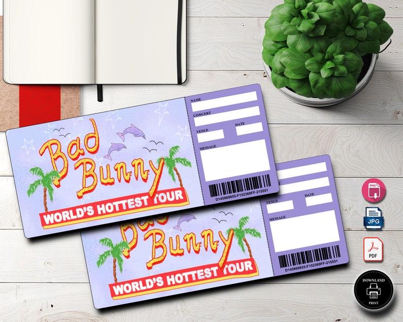Bad Bunny Concert Ticket Template Gift Certificate Worlds - Etsy