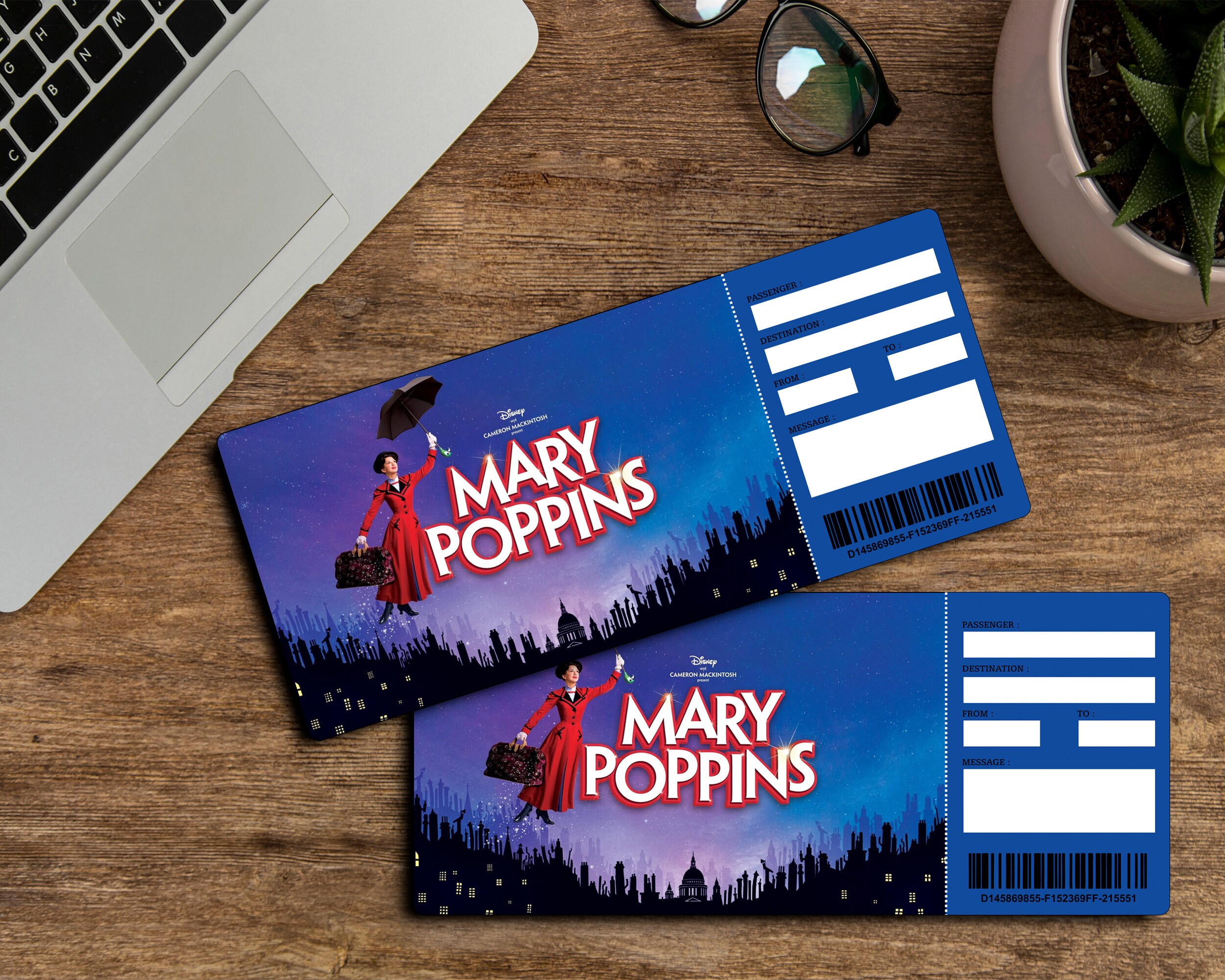 MARY POPPINS Broadway Surprise Ticket. Editable Musical Theatre Faux ...