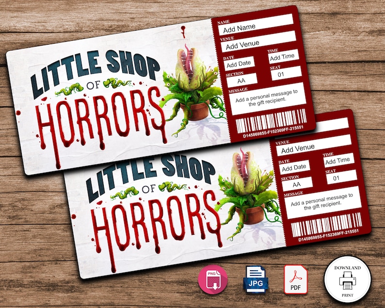 LITTLE SHOP of HORRORS Broadway Surprise Ticket. Editable Musical ...