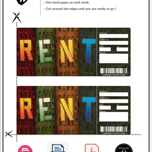 RENT Broadway Surprise Ticket. Editable Musical Theatre Faux Event ...