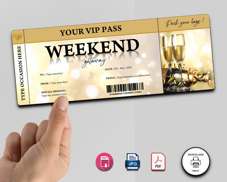 Editable Weekend Getaway Ticket Template Surprise Getaway - Etsy