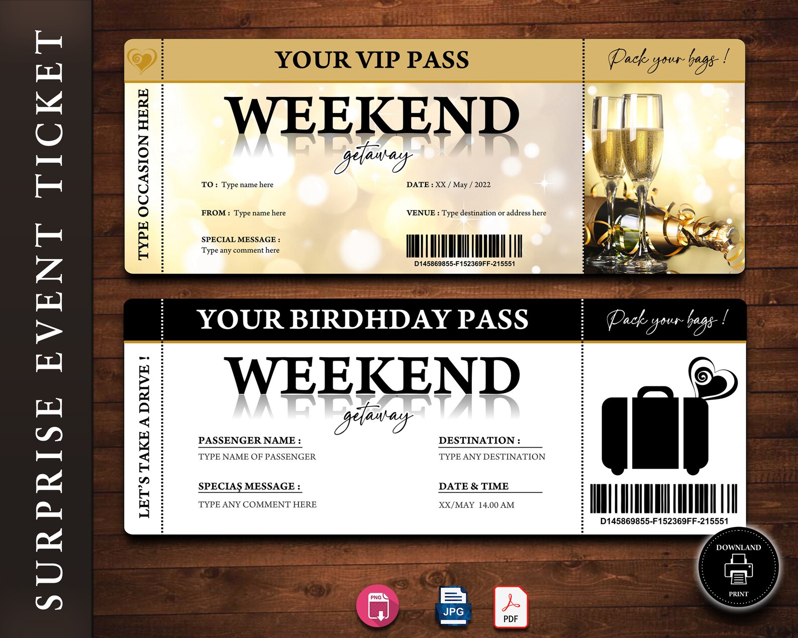Editable Weekend Getaway Ticket Template, Surprise Getaway Gift, Modern ...