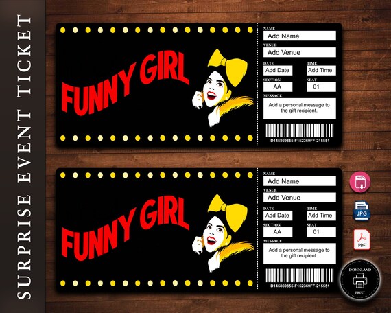 Funny Girl Broadway Surprise Ticket. Editable Musical Theatre - Etsy
