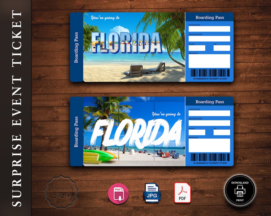 Florida Trip Ticket, Editable Vacation Boarding Pass (digital Download ...