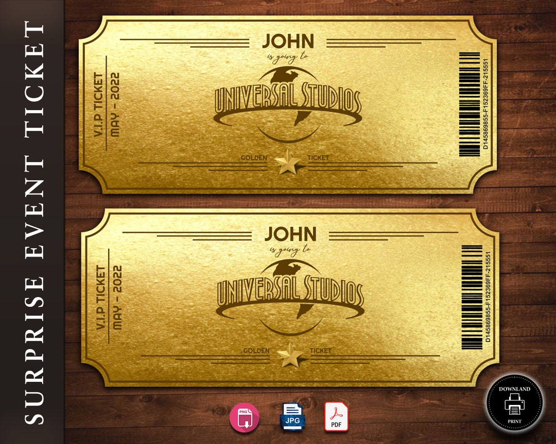 UNIVERSAL STUDIOS Surprise Trip Ticket, Universal Gift Ticket ...