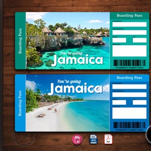 JAMAICA Surprise Trip Gift Ticket. Boarding Pass. Trip Ticket. Vacation ...