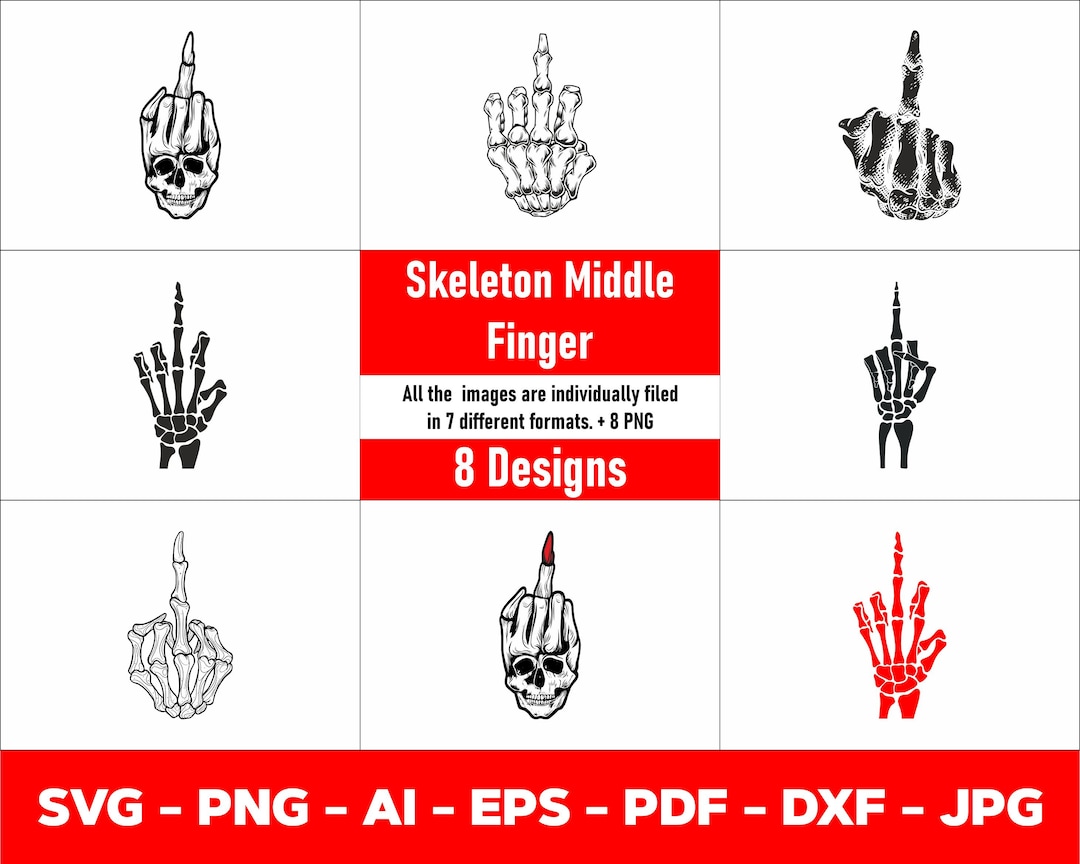 Skeleton Middle Finger, SVG Vector Cut File and PNG Transparent ...