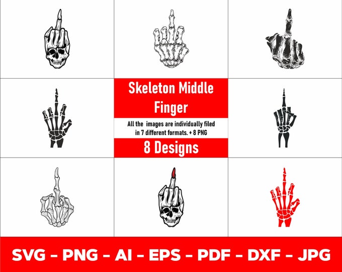 Skeleton Middle Finger, SVG Vector Cut File and PNG Transparent ...