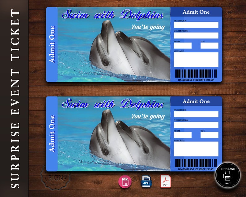 SWIM With DOLPHINS Surprise Trip Tickets. Vacation Ticket. Boarding ...