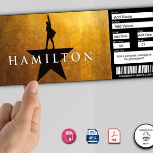 HAMILTON Broadway Gift Ticket - Editable Personalised Musical Theatre ...