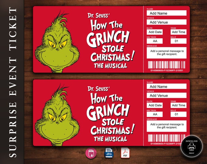 How the Grinch Stole Christmas Broadway Surprise Ticket, the Grinch the ...