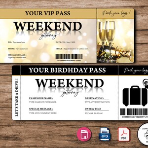 Editable Weekend Getaway Ticket Template, Surprise Getaway Gift, Modern ...