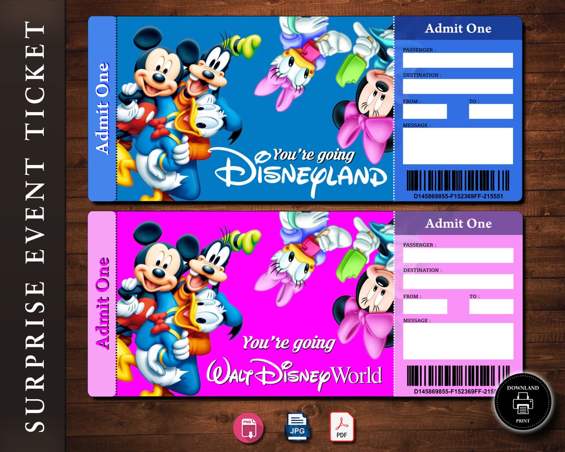 Printable Theme Park Surprise Reveal Ticket Editable Gift - Etsy