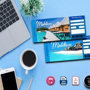 Maldives Ticket ,boarding Pass Template, Vacation, Trip, Surprise ...