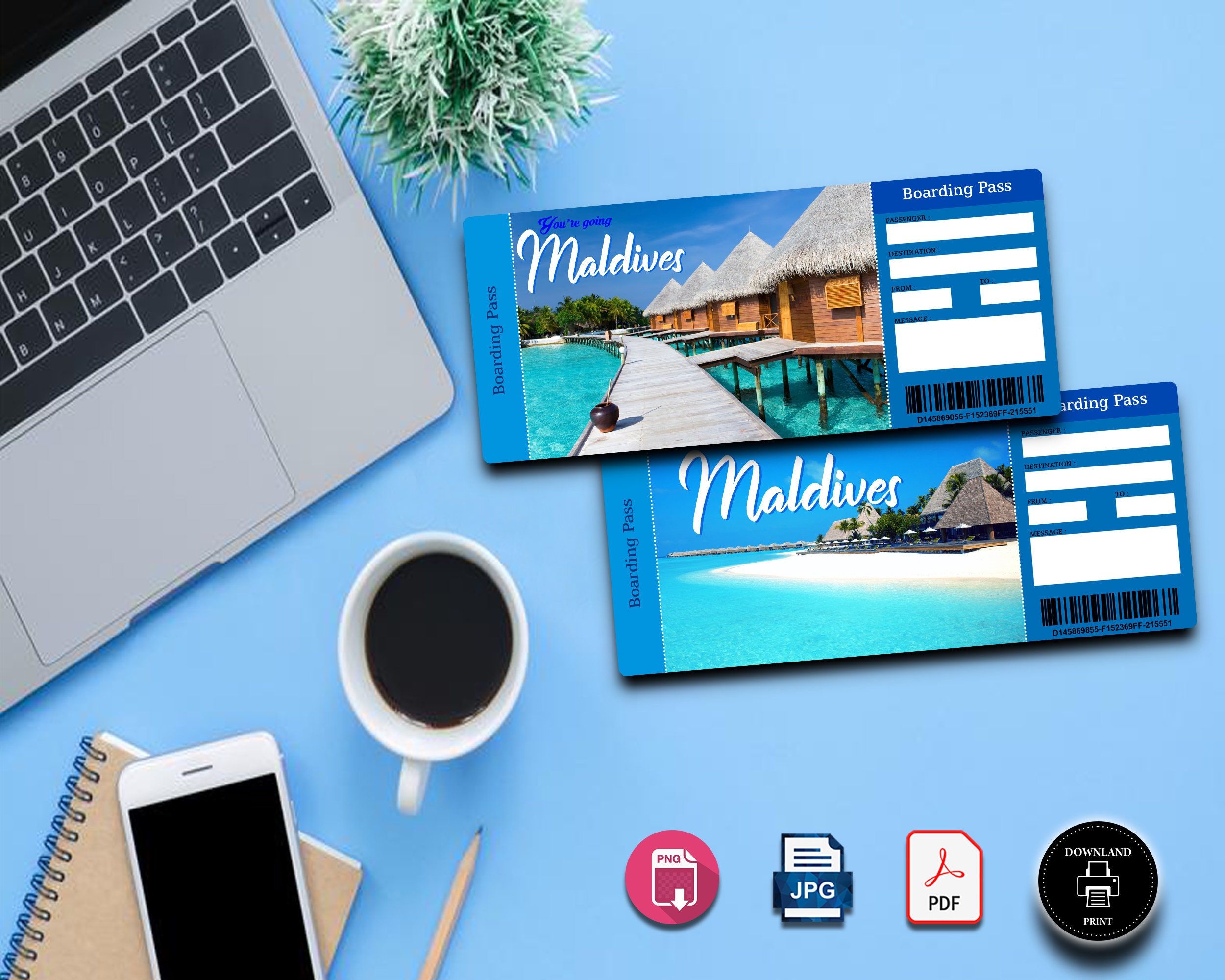 Maldives Ticket ,boarding Pass Template, Vacation, Trip, Surprise ...