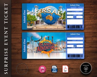 Printable UNIVERSAL STUDIOS Surprise Trip Ticket, Universal Gift Ticket ...