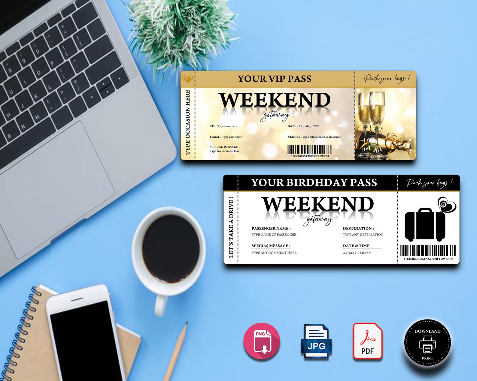 Editable Weekend Getaway Ticket Template Surprise Getaway - Etsy