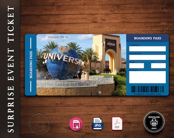 Printable UNIVERSAL STUDIOS Surprise Trip Ticket, Universal Gift Ticket ...